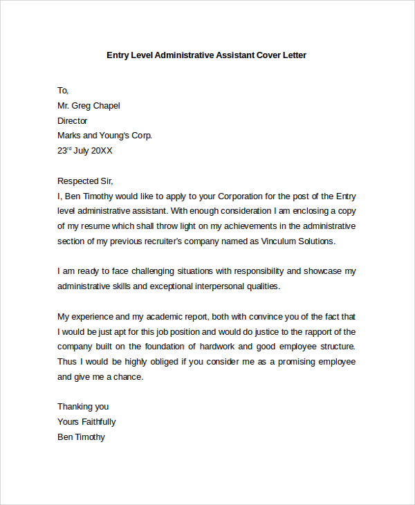 Administrative Assistant Cover Letter Word