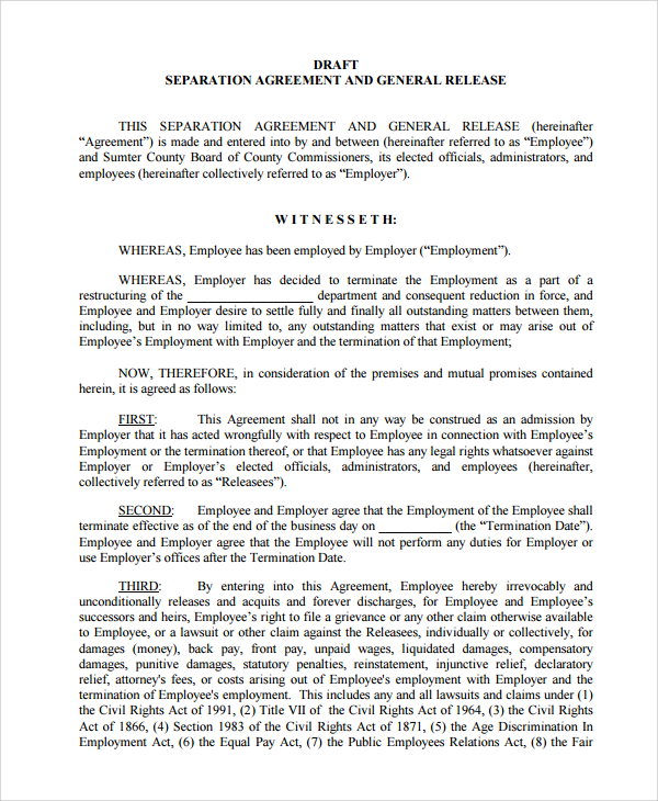Employee Separation Agreement Template Master Template Employee Separation Agreement Template Master Template