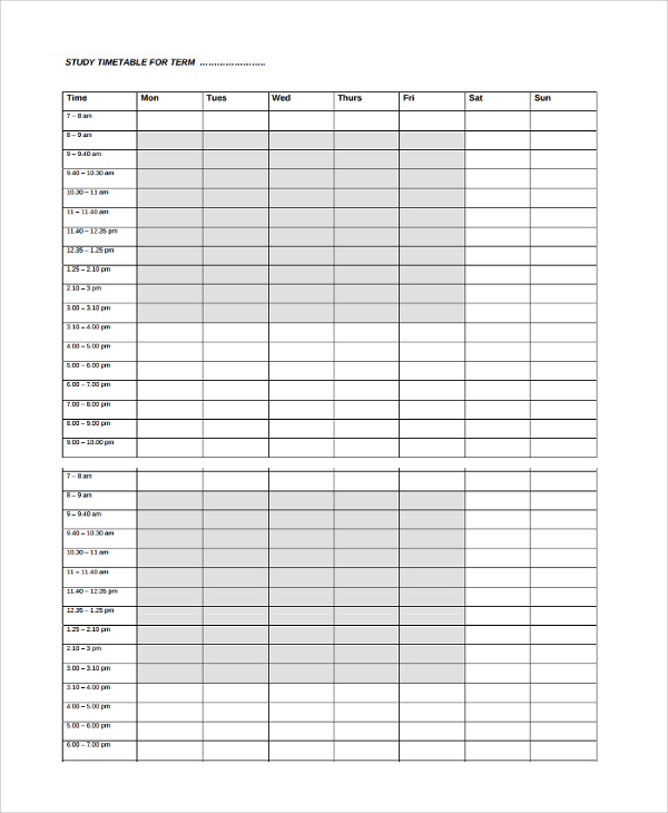 FREE 9 Sample Daily Timetable Templates In PDF MS Word