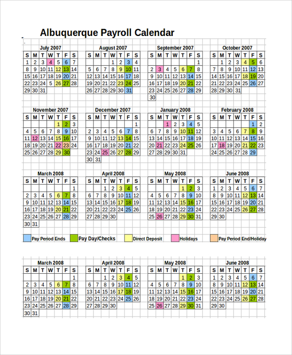 FREE 9 Sample Payroll Calendar Templates In PDF Excel