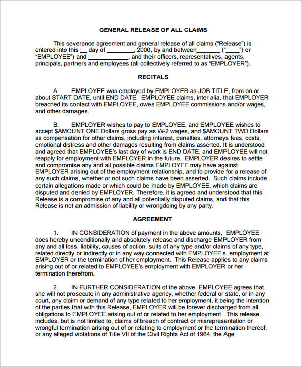 Mutual Separation Termination Severance Agreement Template PDF Template