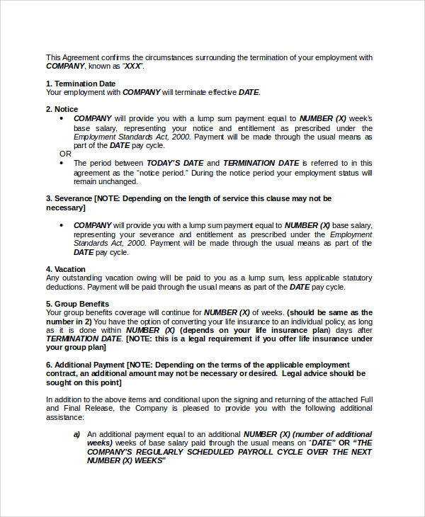 Mutual Separation Termination Severance Agreement Template PDF Template
