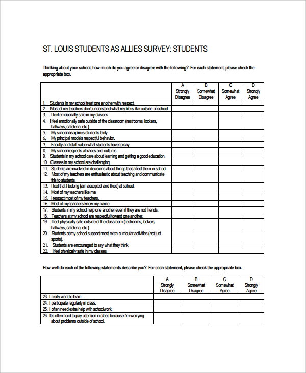 Student Survey Form Sample Student Survey Form Sample Forms Bank2home