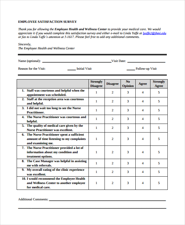 Printable Employee Satisfaction Survey Template Free Printable Templates