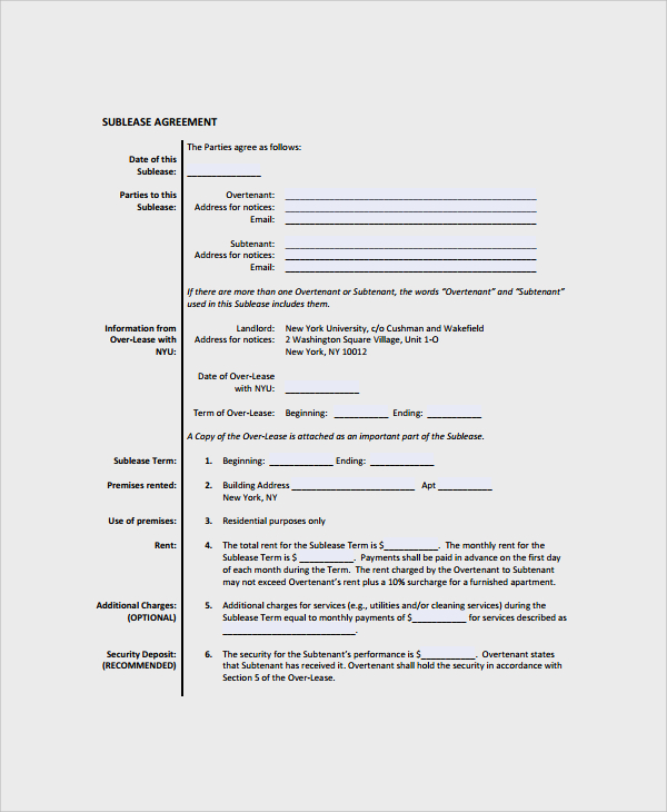 FREE 10 Commercial Sublease Agreement Templates In PDF MS Word 