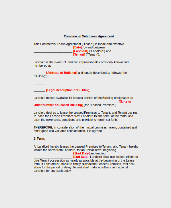 Basic Sublease Agreement Template HQ Template Documents