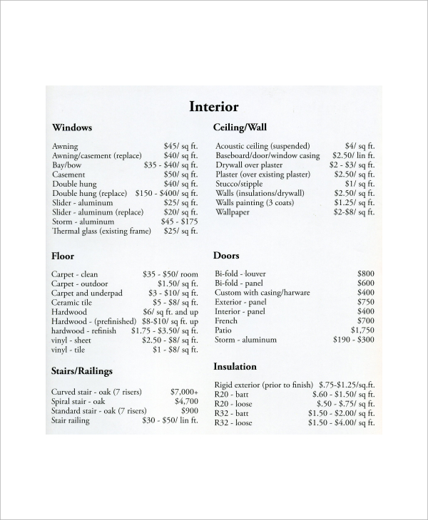 FREE 8 Sample Remodeling Estimate Templates In MS Word PDF