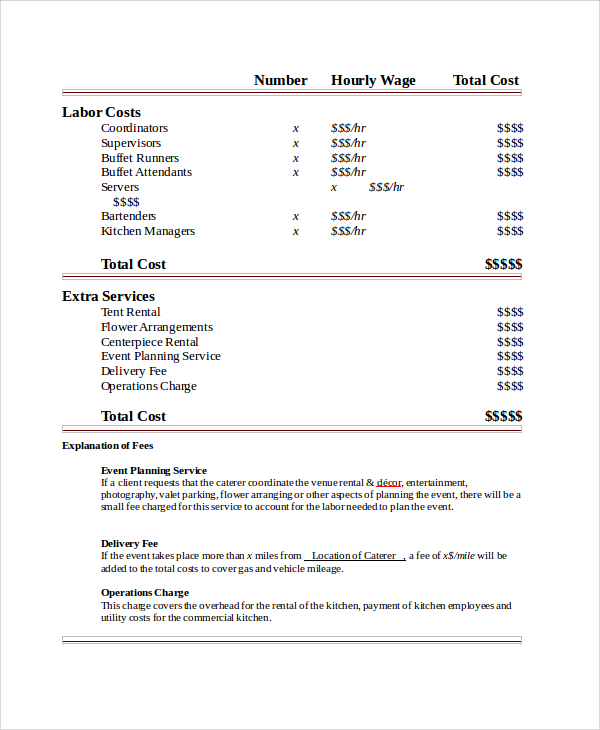 FREE 8 Sample Catering Quotes In PDF MS Word