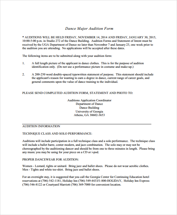FREE 7 Sample Audition Forms In PDF MS Word