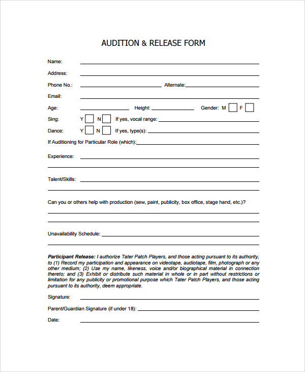FREE 7 Sample Audition Forms In PDF MS Word