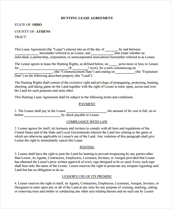 Free Printable Hunting Lease Agreement FREE PRINTABLE