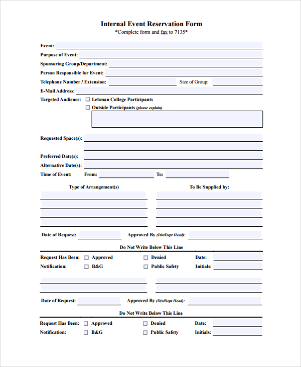 Restaurant Reservation Form Template Collection