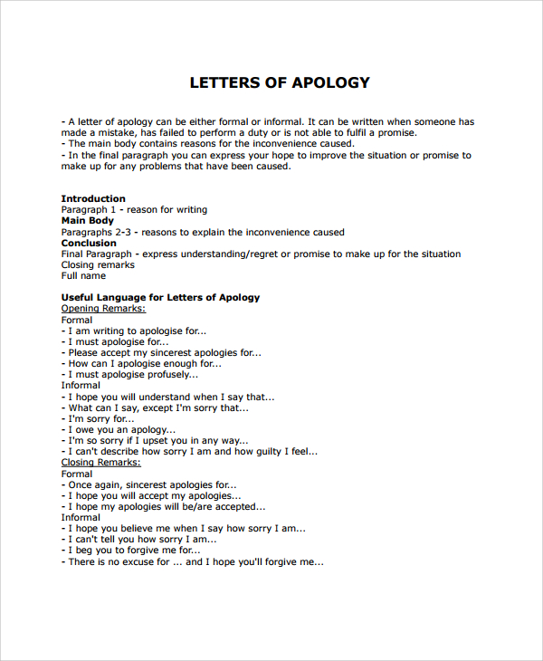 FREE 25 Sample Apology Letter Templates In PDF MS Word Pages 
