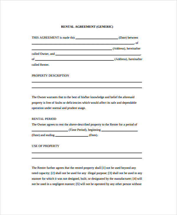 Rental Agreement Forms Free Printable Generic Template Gambaran