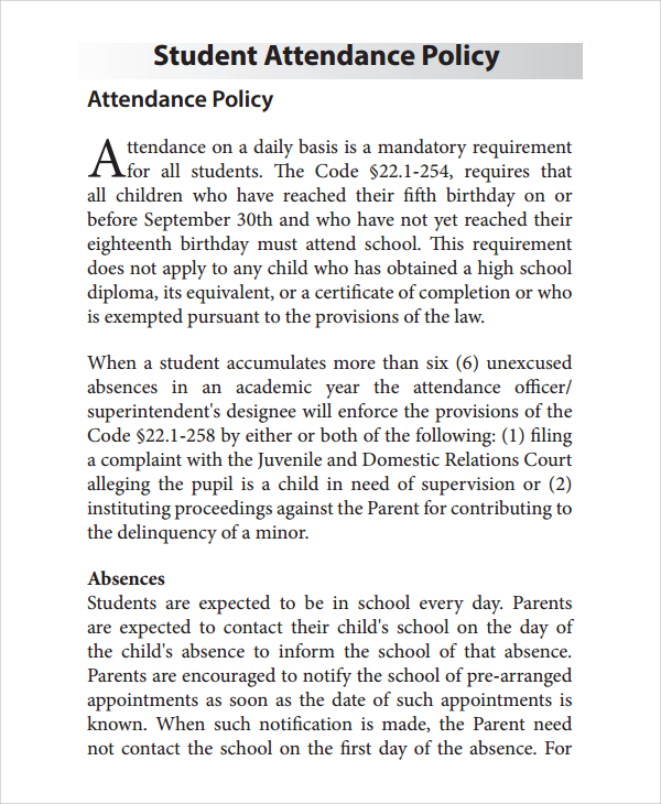 FREE 8 Sample Attendance Policy Templates In PDF