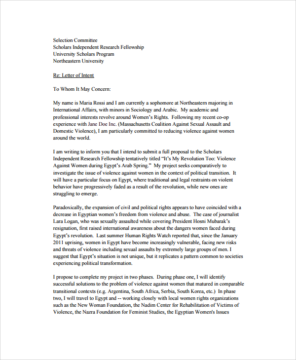8 Sample Letter Of Intent For University Sample Templates