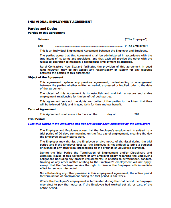 FREE 9 Sample Individual Employment Agreement Templates In PDF MS Words