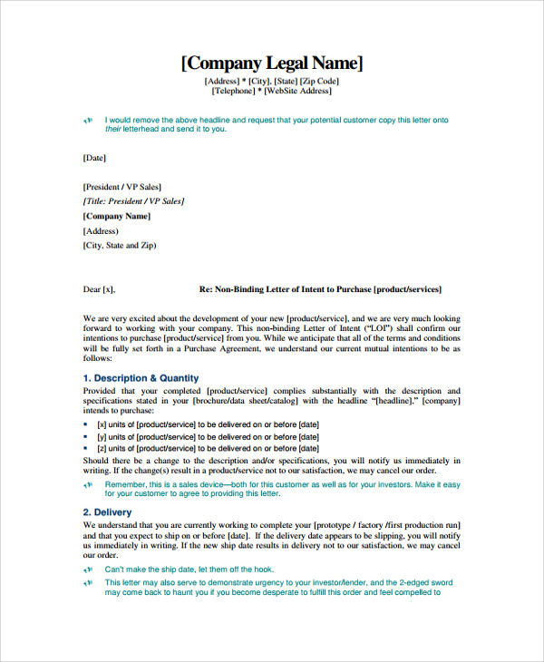 Letter Of Intent Contract Template