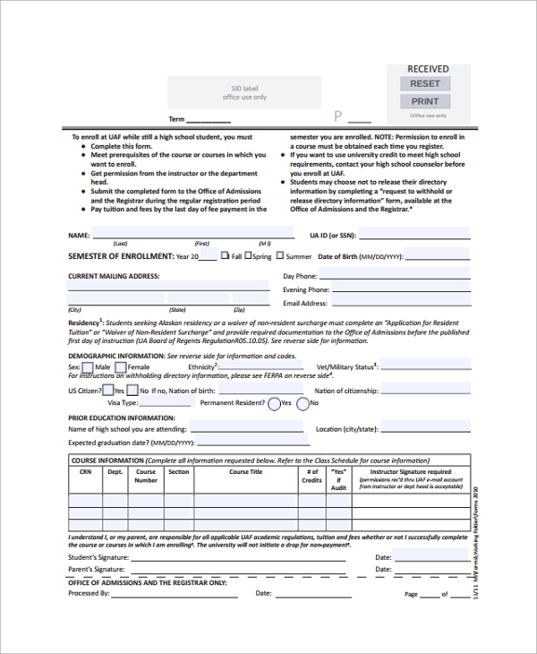 FREE 8 Sample Enrollment Forms In PDF MS Word