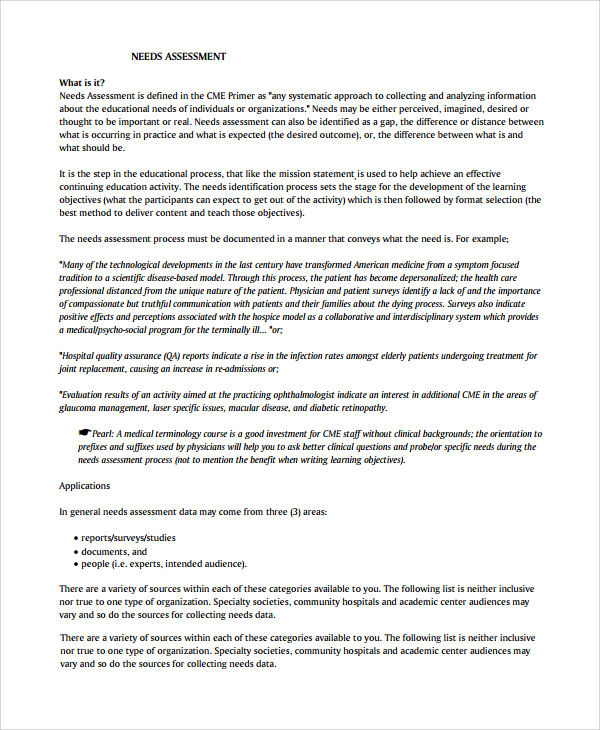Needs Assessment Example