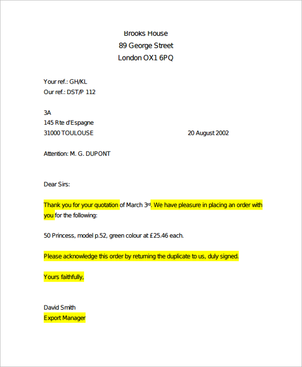 Work Order Letter Format In Word
