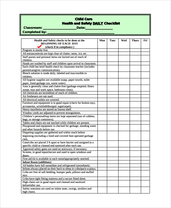 FREE 16 Sample Daily Checklists In Excel MS Word PDF Google Docs Pages