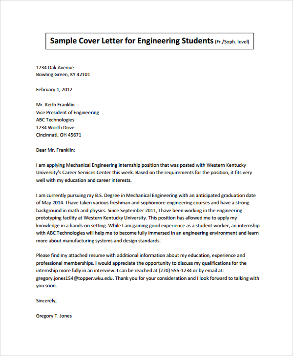 FREE 7 Sample Internship Cover Letter Templates In PDF MS Word
