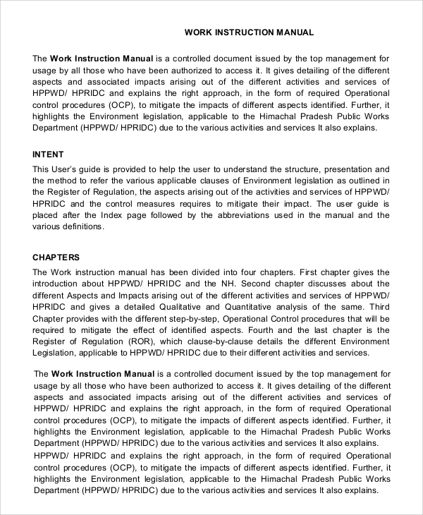 FREE 5 Sample Instruction Manual Templates In MS Word PDF