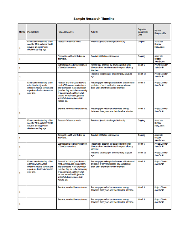 Research Timeline Template Word
