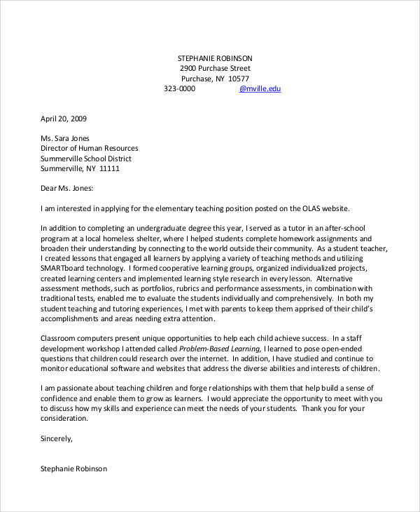 Cover Letter No Experience Teacher