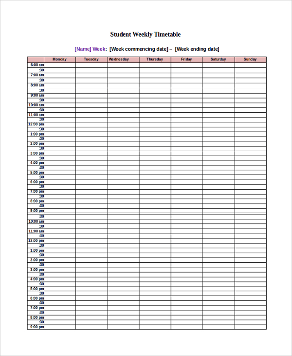 FREE 7 Sample Weekly Timetable Templates In PDF MS Word