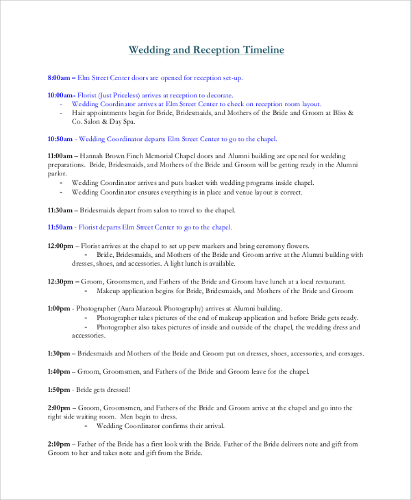 FREE 7 Sample Wedding Timeline Templates In PDF