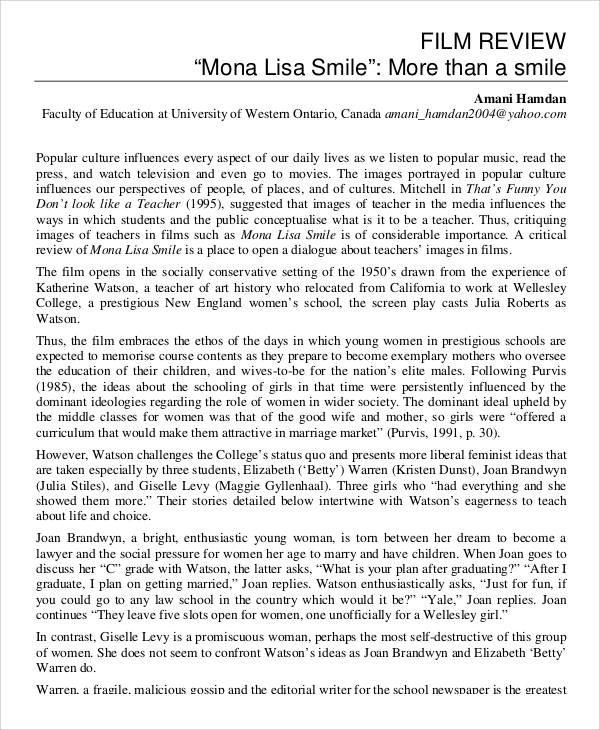 Movie Review Sample Pdf Template Photos