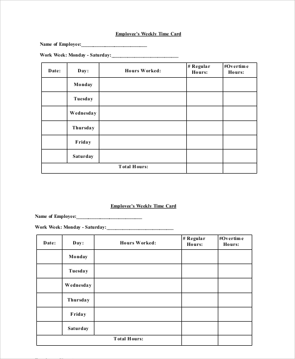 FREE 8 Sample Time Card Templates In MS Word PDF