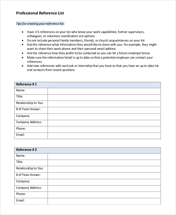 FREE 7 Sample Professional Reference Templates In MS Word PDF