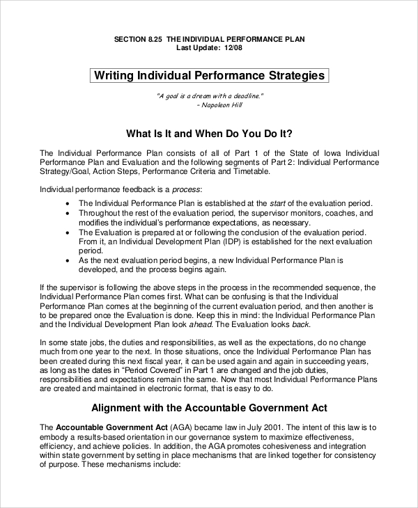 FREE 10 Sample Performance Plan Templates In MS Word PDF