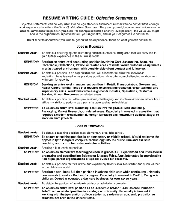 FREE 8 Sample Job Objective Statement Templates In PDF MS Word