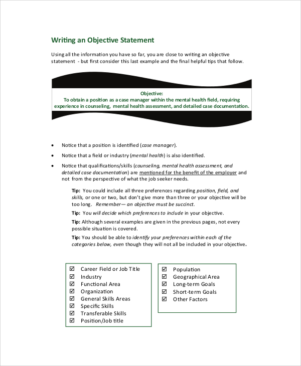 FREE 8 Sample Job Objective Statement Templates In PDF MS Word