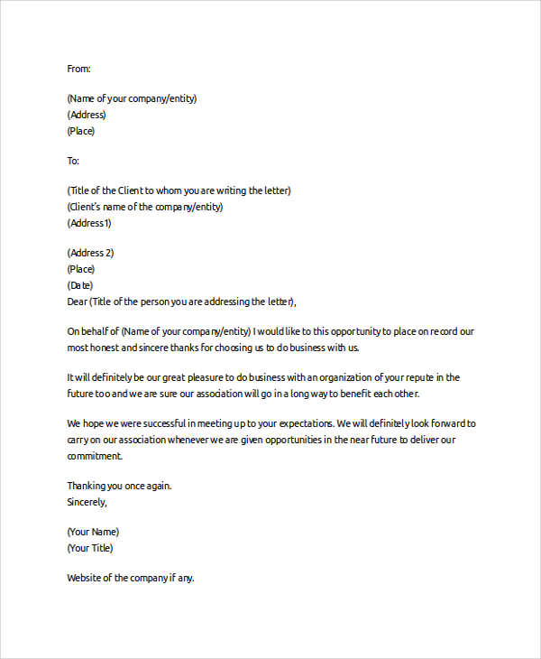 Letter Thank You For The Opportunity Thank You Notes And Appreciation 