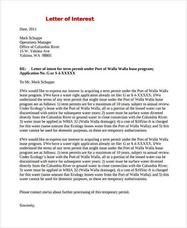 FREE 20 Sample Letter Of Interests In PDF MS Word