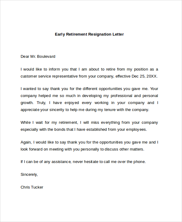Letter Of Resignation Due To Retirement Sample Resignation Letter