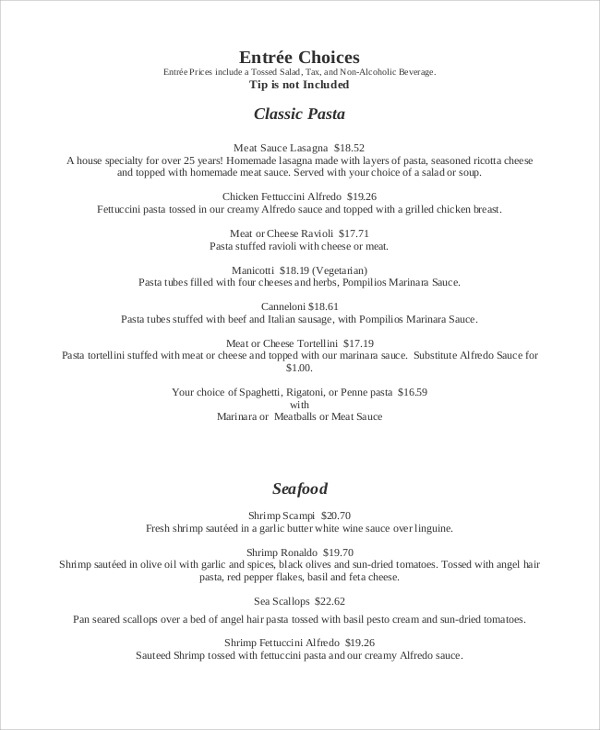 FREE 20 Sample Dinner Menus In PDF MS Word Pages