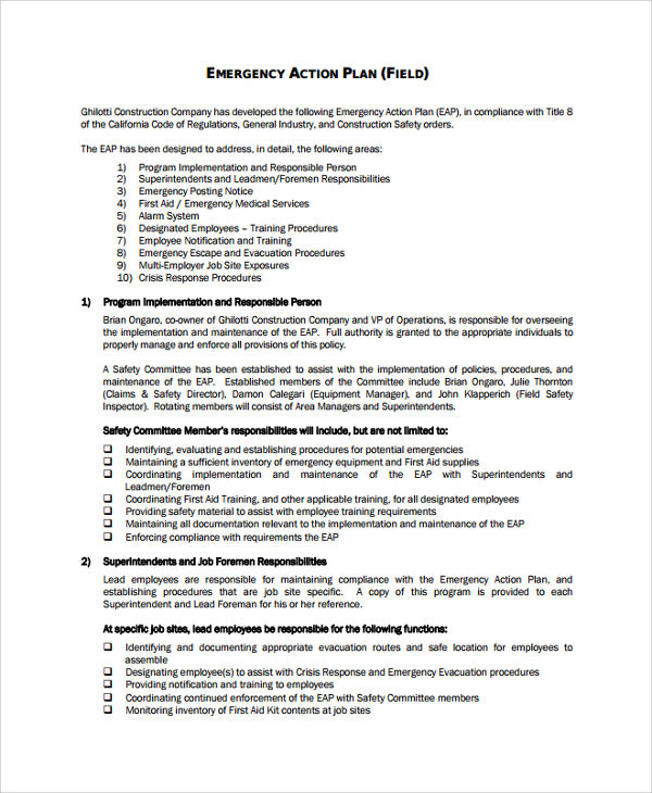 FREE 8 Emergency Action Plan Samples In Pages MS Word Google Docs