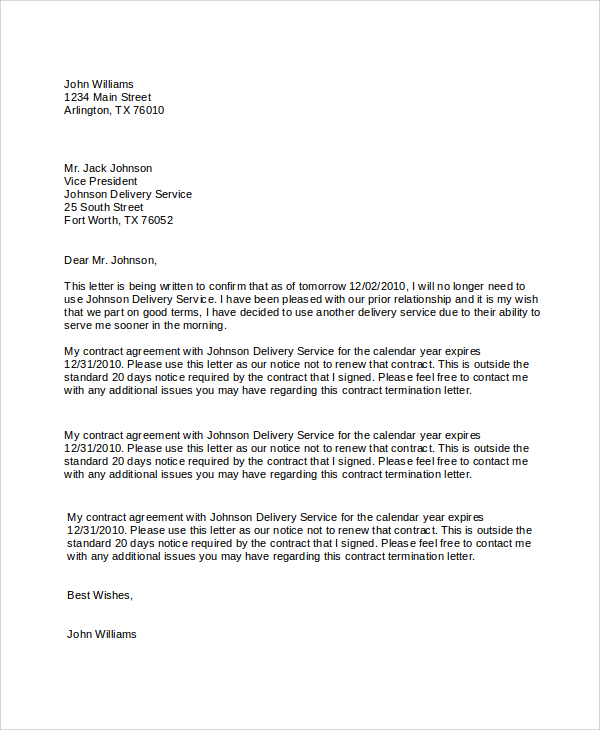 FREE 31 Contract Termination Letter Format Samples And Templates In 