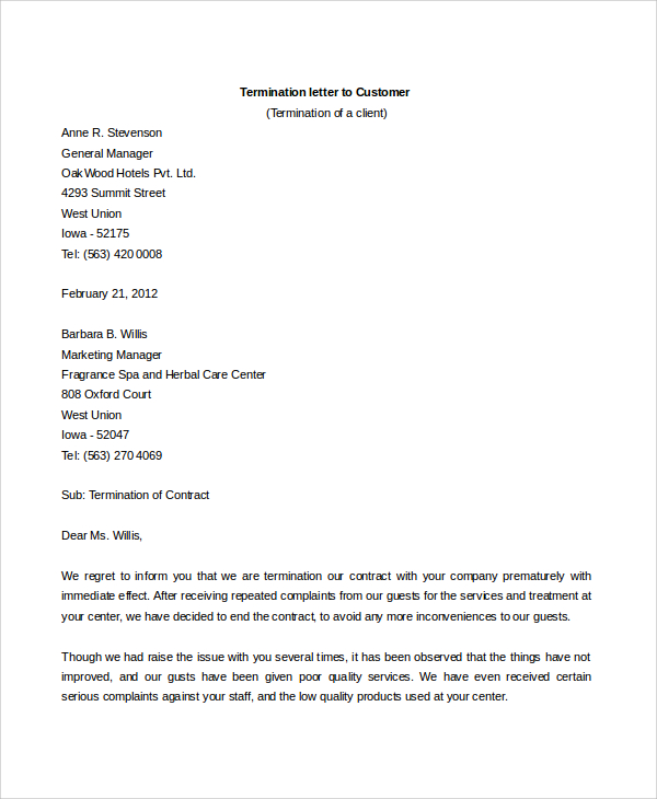 FREE 31 Contract Termination Letter Format Samples And Templates In 