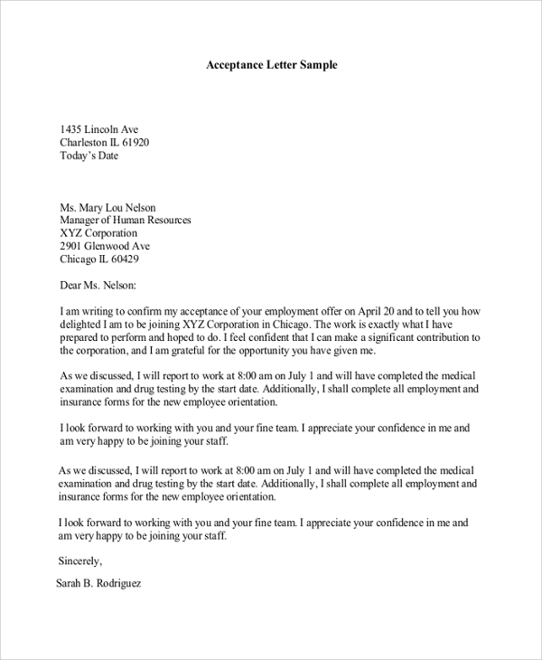 FREE 7 Sample Job Acceptance Letter Templates In PDF MS Word