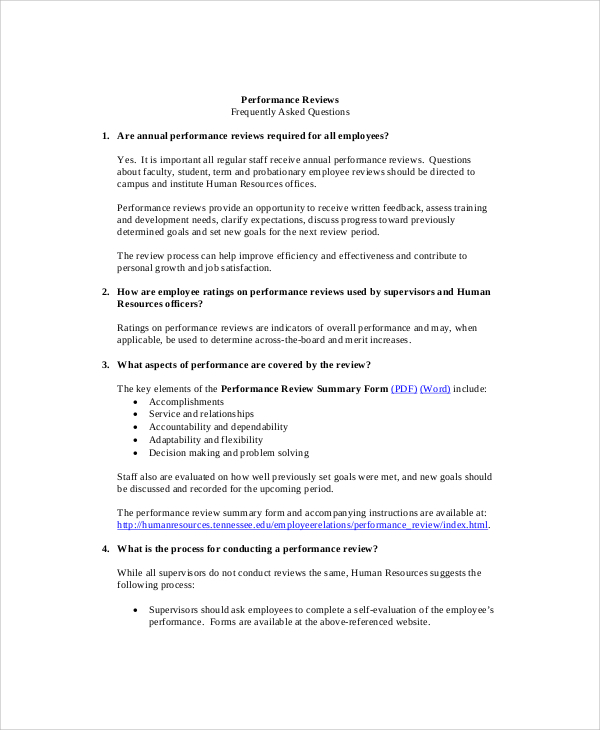 FREE 7 Sample Performance Review Templates In PDF MS Word