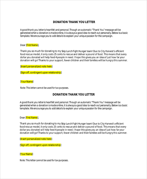 FREE 9 Sample Thank You Letter For Donation In MS Word PDF