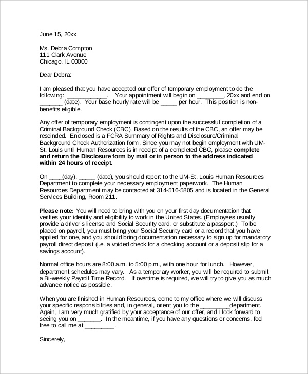 FREE 10 Sample Employment Offer Letter Templates In PDF MS Word
