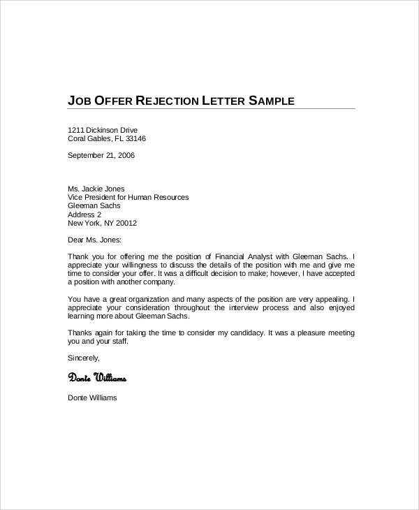 FREE 6 Sample Decline Offer Letter Templates In PDF